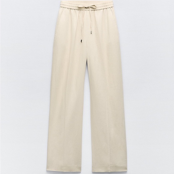 Zara | Pants & Jumpsuits | Zara Linen Blend Straight Pants In Light ...